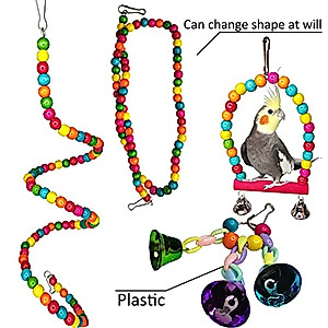 Hamiledyi Parakeets Bird Swing Toy Set, 16PCS Bird Hanging Colorful Chewing Toys, Parakeets Standing Climbing Ladder Hammock Bells, Cockatiels Perches for Budgie Finches