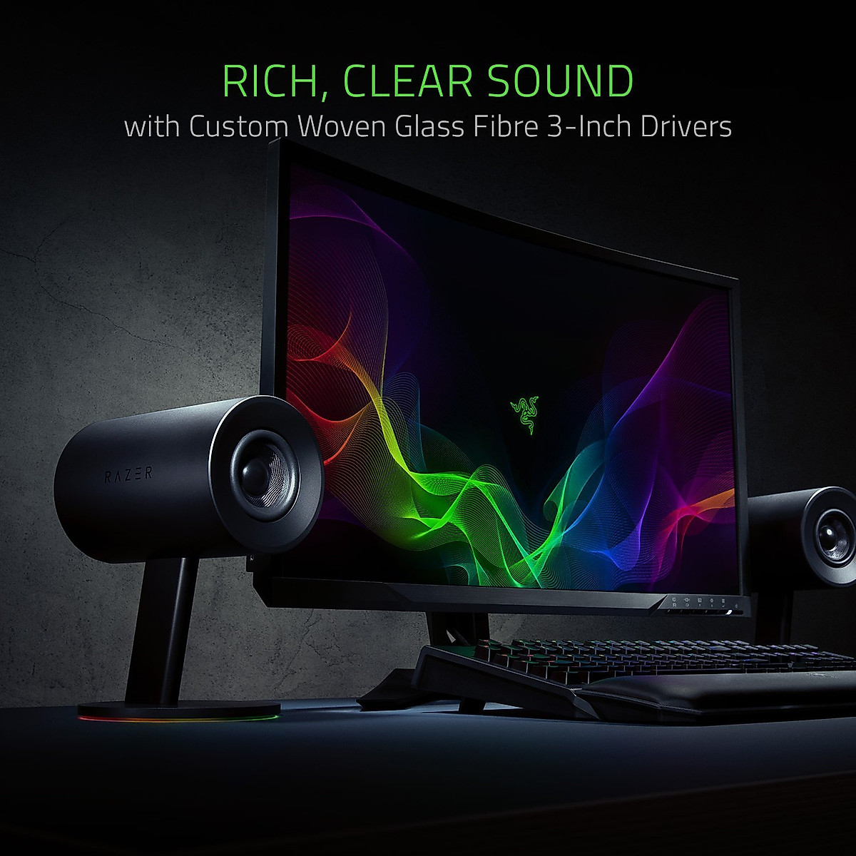 Razer Nommo Chroma: Custom Woven 3" Glass Fiber Drivers, Black & Goliathus Extended Chroma Gaming Mousepad: Customizable Chroma RGB Lighting, Soft, Cloth Material, Classic Black