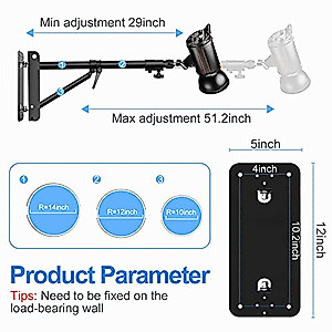 EMART Wall Mounting Triangle Boom Arm for Photography Ring Light Strobe Lighting Softbox Reflector Umbrella Monolight, Max Length 51.2 inches/130cm, Support 180 Degree Rotation (Black)