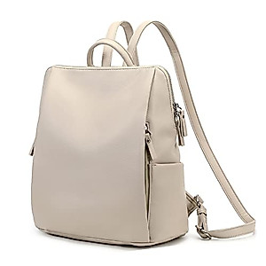 LORADI Lightweight Soft PU Leather Backpack Purse for Women, Anti-theft Travel Bag, Beige