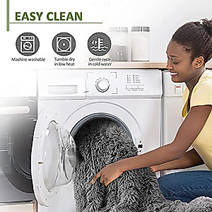 Pawque Faux Fur Blankets Queen Size 60x80 inches, Super Soft Fuzzy Fluffy Blanket, Warm Thick Sherpa Long Hair Shag Reversible Lightweight Cozy Throw for Bedroom Sofa Couch, Grey