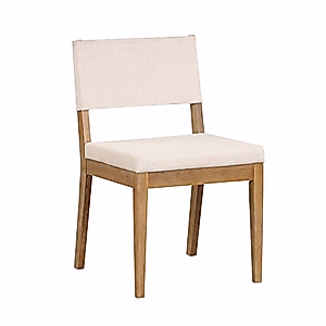 Nathan James Linus Modern Upholstered Dining Chair with Solid Rubberwood Legs in a Wire-Brushed Light Brown Finish, Natural Flax/Brown