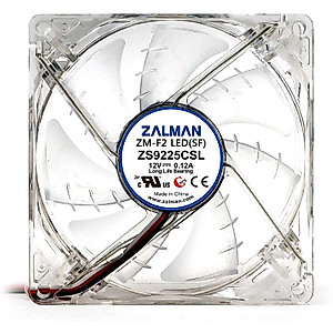 Zalman Ultra Quiet ZM-F2 92mm Blue LED Shark Fin Blade Case Fan Cooling, White ZM-F2 LED (SF)