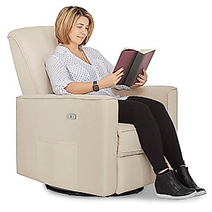 Evolur Harlow Deluxe Upholstered Plush Seating Glide Rocker, Swivel, Power Recliner with USB Port, Greenguard Gold Certified, Glider Chair for Nursery in Shell