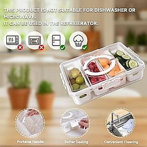 Shulgf Divided Snack Tray with Lid - 4-Compartment Travel Snack Container, Ideal for Beach, Picnics, Veggie Tray, and Snack Organizer for Fruits and Nuts