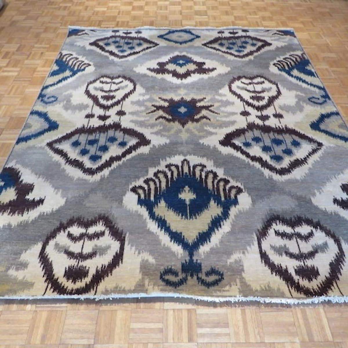 Oriental Rug Galaxy Hand-Knotted Oriental Gray Wool Ikat Rug - 8' x 10'7