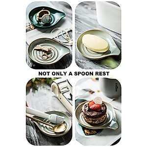 LAUCHUH Spoon Rest, 5" Large Spoon Holder for Stove Top Ceramic Spoon Rest Spatula Rest for Kitchen Utensils, Ladle, Coffee Spoons, Cooking spoons, Spatula, Tongs, Thanksgiving Day, Unique Gray