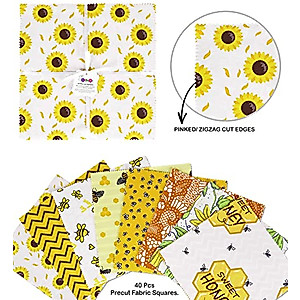 Soimoi Precut 10-inch Honey Bee Prints Cotton Fabric Bundle Quilting Squares Charm Pack DIY Patchwork Sewing Craft- White & Yellow