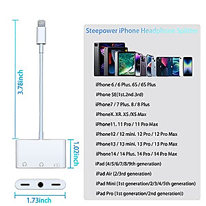 Steepower iPhone Headphone Jack Adapter, 3in1 Lighting to 3.5 mm Headphone Jack Adapter,Lighting Audio & Charging Adapter Compatible with iPhone 14/13/12/11/X/8/8plus/7/7plus/iPad-Support iOS 16