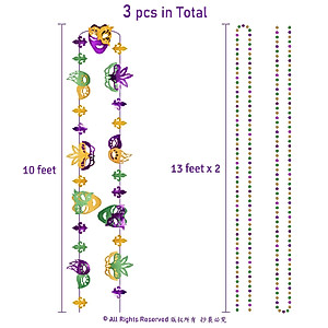 Cheerland Green Purple Gold Mardi Gars Mask Banner Paper Bead Garland Set for Mardi Gars Theme Party Decoration Triangle Flag Bunting for Fat Tuesday Party Supplies New Orleans Party Decor