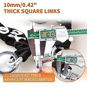 Motorcycle Lock Chain Lock 5.3feet/160cm Long Heavy Duty Anti-Theft Bike Chain Locks Security 10mm Thick Chain with Bright-Colored Lock 4 Keys for Motorcycles,Generator,Containers(8.6lbs)