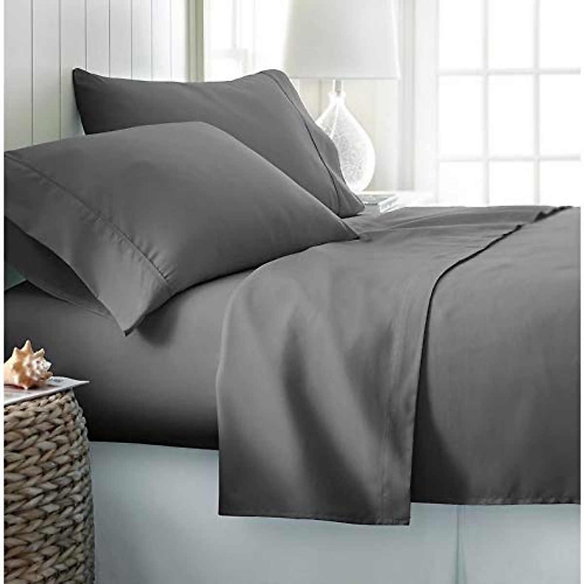 800-Thread-Count, Pure 100% Egyptian Cotton - King Sheet Set- 4 PC Bedsheet, Sateen Weave Premium Bed Sheets, Fits mattresses Upto 10” Deep Pocket (King, Dark Grey)