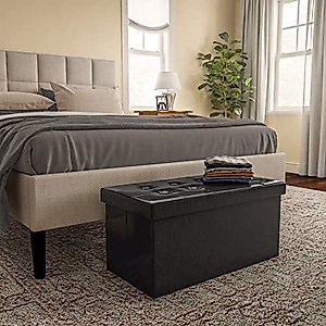 LAVISH HOME (Black) Ottoman-Faux-Leather Rectangular Storage Bench, Works as Foot Rest for Easy Room Organization Home-Complete