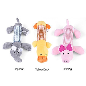 FILFEEL Dog Squeaky Toys, Pet Chew Toy Plush Skin Stuffless and Sound Fun Animal Shape Types Tug & Interactive for Gift(Yellow Duck)