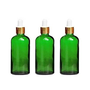3PCS 100ML (3.34oz) 3 Ounce Green Glass Bottles Empty Refill Dropper Bottles Jars With Glass Eye Droppers For Cosmetics Essential Oils Chemistry Lab Chemicals Colognes perfumes