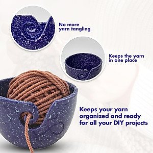 Darn Good Yarn handcrafted ceramic knitting crocheting yarn bowl| Purple speckled design| Large- holds at least 2 balls of yarn