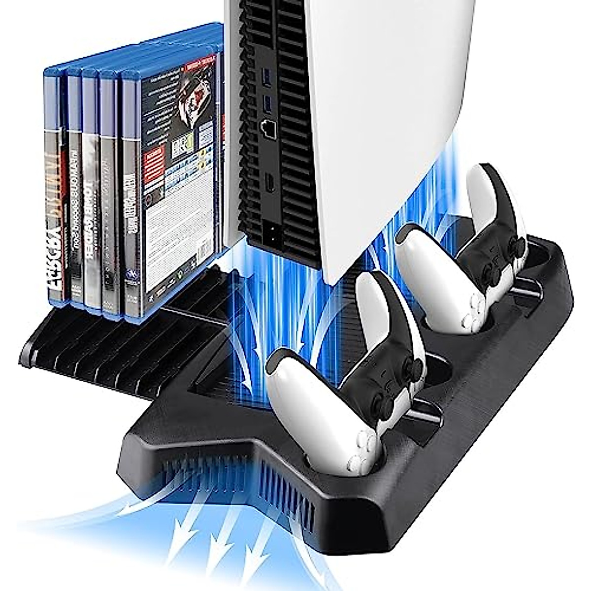 Cooling Station for Playstation 5 Console, Charing Station for PS5 Digital Edition/PS5 Ultra HD, Cooling Fan Stand with Dual Controller Charging Docks