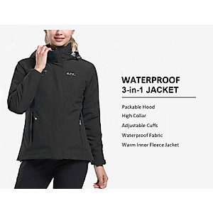 Diamond Candy Womens Winter Coat Waterproof Rain Jacket for Ski, 3 in 1 Fleece Jacket with Hood