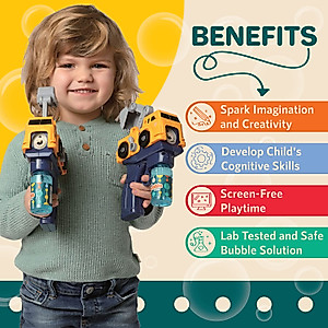 2 Bubble Gun incl 4 Bubble Solutions for Toddlers 3-5 Yrs | STEM Take Apart Bubble Toy | Summer Outdoor Toys for Kids Ages 3-5 | Bubble Blower / Blaster | Bubble Machine