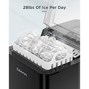 Silonn Countertop Ice Maker Machine, Fast Ice in 7 Min, 28 lbs of Ice Per Day, Ice Makers Countertop, Portable Ice Maker with Ice Basket and Scoop, Black, 10 x 15 x 12 inches