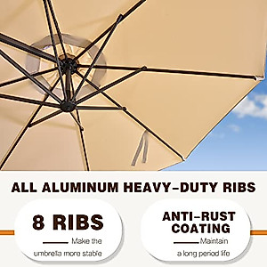 PURPLE LEAF 11 Feet Patio Umbrella Outdoor Cantilever Round Umbrella Aluminum Offset Umbrella with 360-degree Rotation for Garden Deck Pool Patio, Beige