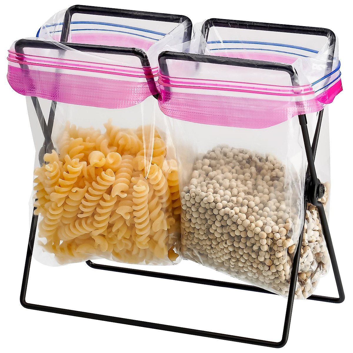 NiHome Versatile Metal Zip Lock Bag Holder with Artistic Iron Craftsmanship for Leakproof and Effortless One-Handed Packing, Sized for Kitchen and Household Use (7.1"D x 4.3"W x 6.7"H)