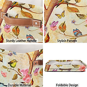 Rose Bird Butterfly Storage Basket Bins for Organizing Pantry/Shelves/Office/Girls Room, Animal Print Storage Cube Box with Handles Collapsible Toys Organizer 13x13