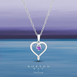 .925 Sterling Silver Natural Purple Amethyst February Birthstone Heart Pendant Necklace with 18" Chain