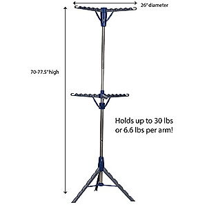Household Essentials 5012-1 Portable 2-Tier Clothes Drying Rack Tri-pod | Dry Wet Laundry or Hang Clothes | Silver and Blue