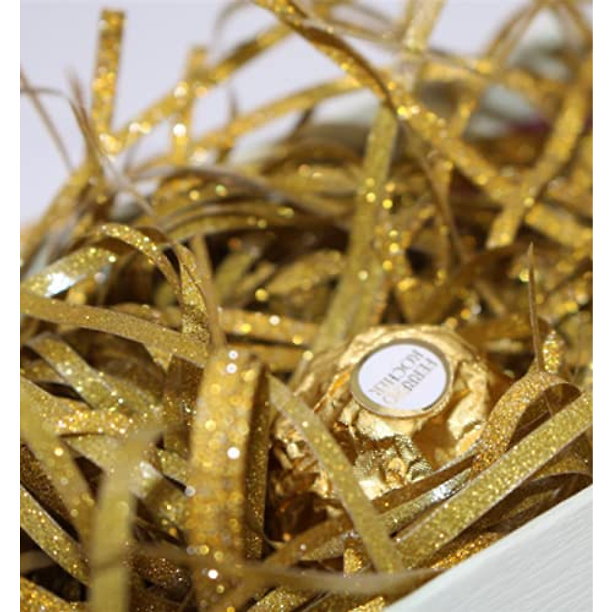 Glitter Crinkle Paper Shred Filler Filling for Package, Gold Glitter Raffia Paper Shredded Paper Filling Gift Basket Grass,Gold Crinkle Cut Paper Wrapping Paper For Gift Wrapping Filling Supplies