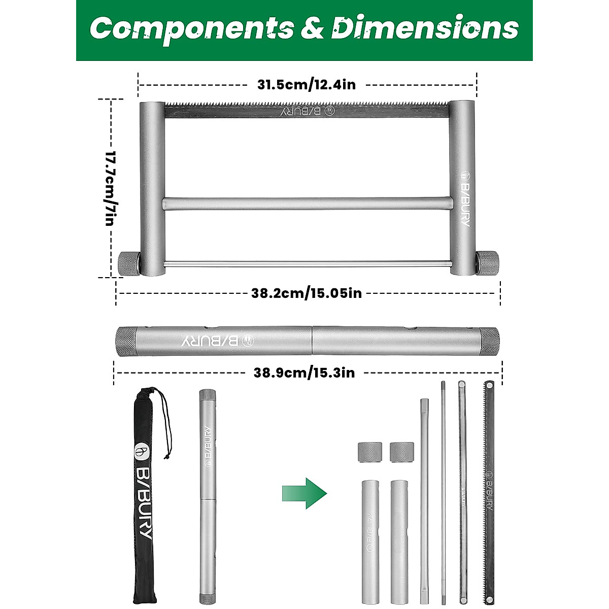 BIBURY Folding Hand Saw Outdoor Survival Tools, Portable Folding Wood Saw with 2pcs Replaceable 12.4” Blade & Buckle Cloth Bag, Aluminium Alloy Camping Pruning Tree Hand Saw for Gardening