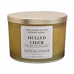 Mulled Cider Candle | Fall Candles | Luxury Soy & Beeswax Candles for Home | 16 oz. Large Jar 3 Wick Candle | Apple Cider Candle | Thanksgiving Candle | Autumn Candles