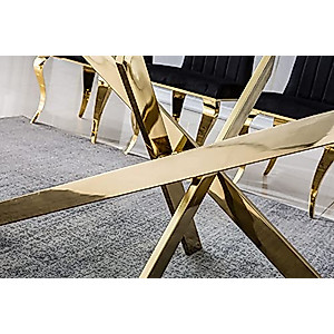 SSLine 63" Long Dining Table for 6 Tempered Glass Kitchen Table w/Mirrored Stainless Steel Nest-Shape Pedestal Base Mid-Century Rectangle Dinner Table for Dining Room Home Office Meeting (Gold)