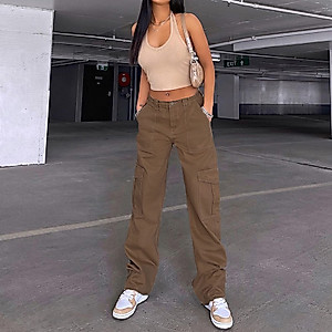 JMMSlmax Y2k Baggy Women Vintage Cargo Trousers Wide Leg Straight Pants 90s Goth Sexy Low Rised Jogger Sweatpants Streetwear