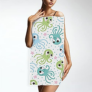 COOLDEER Cute Octopus Towels Cotton Hand Towels, 30" x 15" Cartoon Animals Fingertip Bath Towels Soft & Absorbent Lightweight Polyester Bath Towels for Home Bathroom Hotel Gym Swim Spa Pool