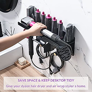 simpletome 2 in 1 Wall Mount Holder for Dyson Airwrap Styler Supersonic Hair Dryer Storage Dyson Attachments and Accessories with Cable Organizer
