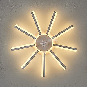 HuixuTe 27" Geometric Ceiling Fan with Lights, 3 Colors 6 Speeds Personalized Ceiling Fan with Light Remote Control, White Low Profile Ceiling Fan with Light for Kitchen Bedroom