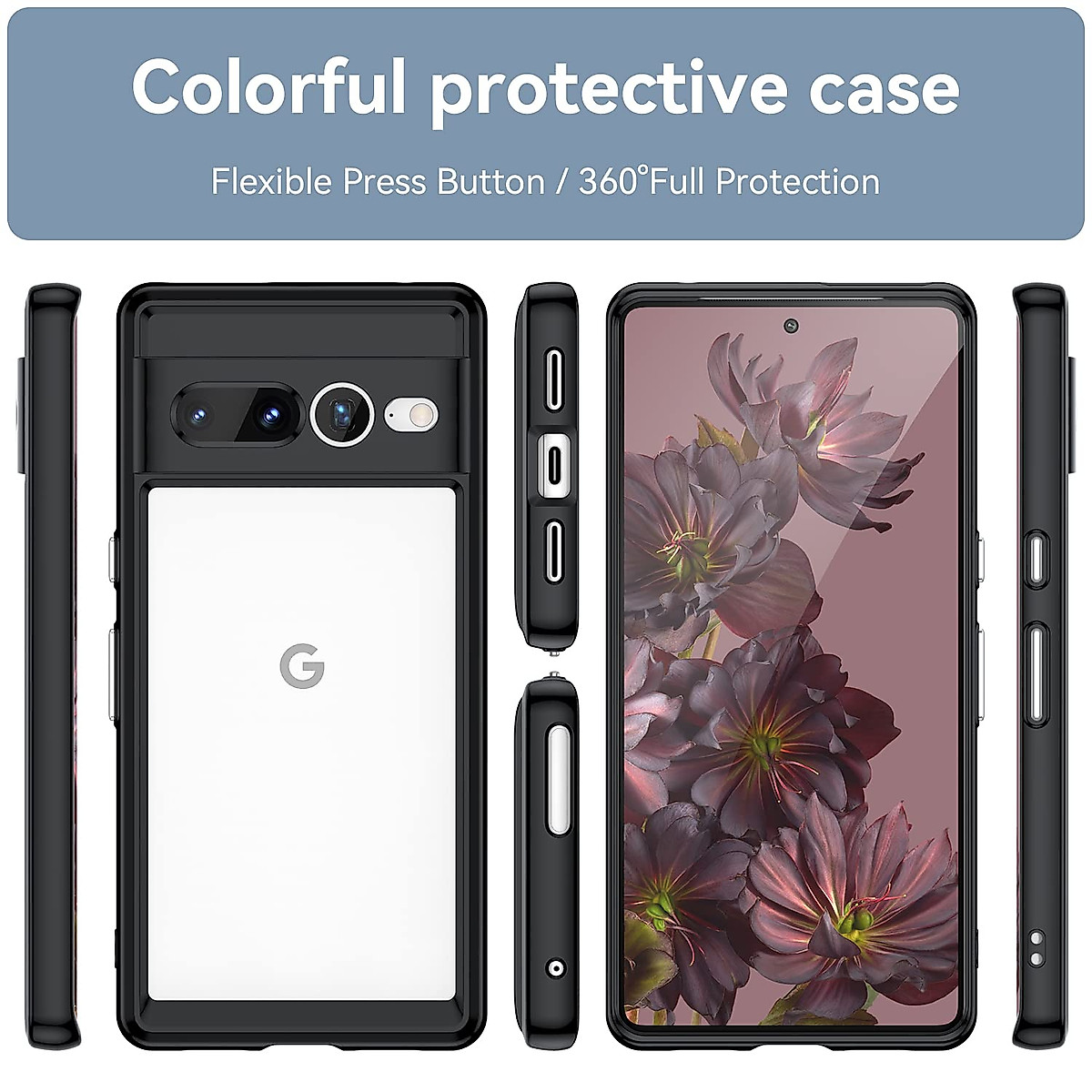 DFTCVBN Phone Case for Pixel 7 Pro Case, Google 7 Pro GP4BC Case with HD Screen Protector, Soft Bumper with Clear Crystal PC Hard Back Shockproof Cover Cases for Google Pixel 7 Pro Black