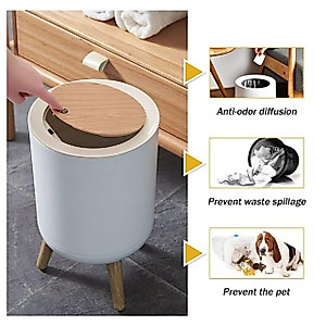 URALFA Small Trash Can with Lid, White Bathroom Garbage Can with Lid Office Trash Bin, Plastic Covered Trash Can with Push Button, Nordic Lidded Waste Basket for Kitchen, Bedroom, Living Room, 1.8 Gal