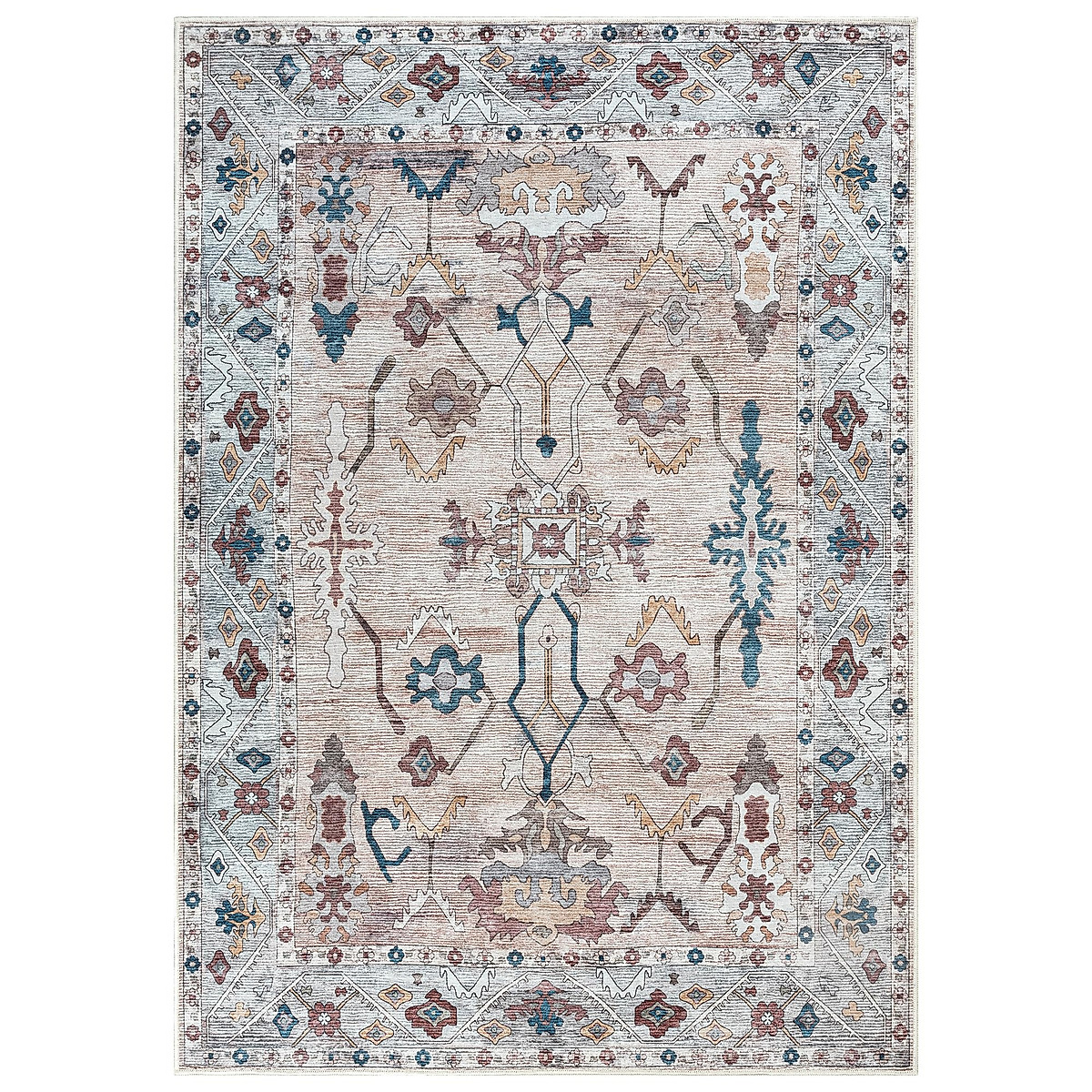 Adiva Rugs 3x5 Machine Washable Area Rug with Non Slip Backing for Living Room Bedroom Bathroom Kitchen Mats for Floor Decor Anti Fatigue Non Skid Door Carpet (Multi Cream, 3' x 5')