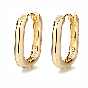 925 U Shape Hoop Earrings, Paperclip Link Chain Jewelry, Small Huggie Earrings for Women Gold