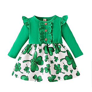 Toddler Baby Girl St. Patrick's Day Dress Lucky Green Shamrock Skirt Outfit Kids St. Patrick's One-Piece Clothing (Green, 18-24 Months)