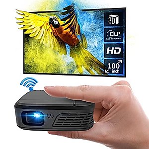 Pocket DLP Mini Projector 3D WiFi Full HD 1080P Supported Outdoor Movie Cinema Wireless Airplay Home Theater with Battery Powered for iPhone Android TV Stick DVD Player Laptop Tablet PS5 HDMI USB