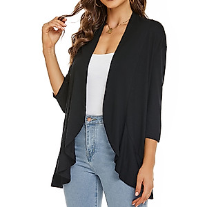 YnimioAOX Women's Open Front Cardigan 3/4 Sleeve Solid Casual Kimono Sweater Coat,X-Large,N20-autumn black