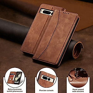 Jasonyu Flip Wallet Case for Google Pixel 7 Pro 5G,Leather Magnetic Folio Cover with Card Holder,Kickstand - TPU Shockproof Durable Protective Phone Case,Brown
