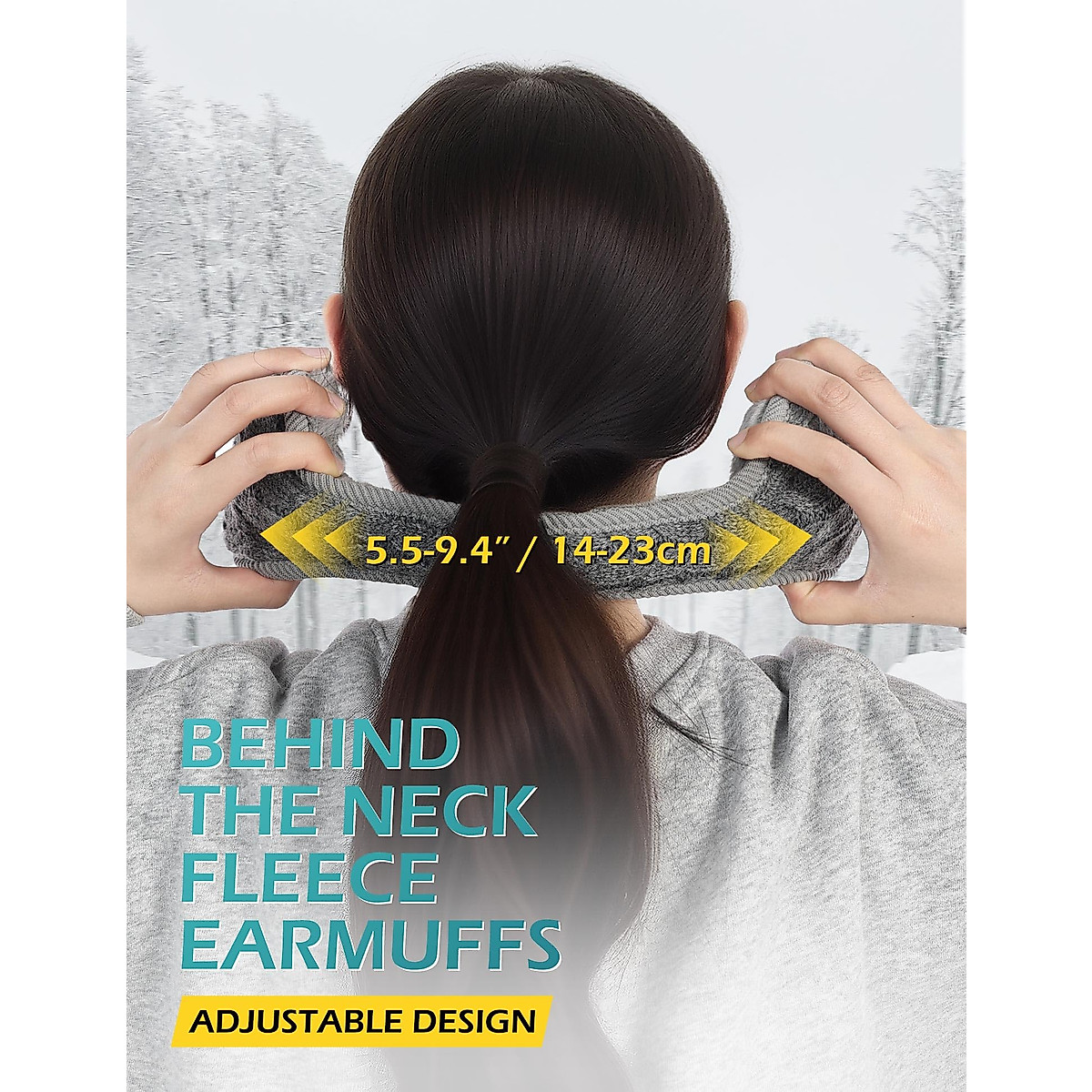 Surblue Unisex Warm Knit Cashmere Winter Pure Color Earmuffs with Fur Earwarmer, Adjustable Wrap,Gray,Large