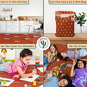 60" Boho Splat Mat Waterproof Washable w/Carrying Case | Baby Splat Mat for Under High Chair for Meals | High Chair Mat for Floor | Splash Mat for Under High Chair for Crafts | High Chair Floor Mat