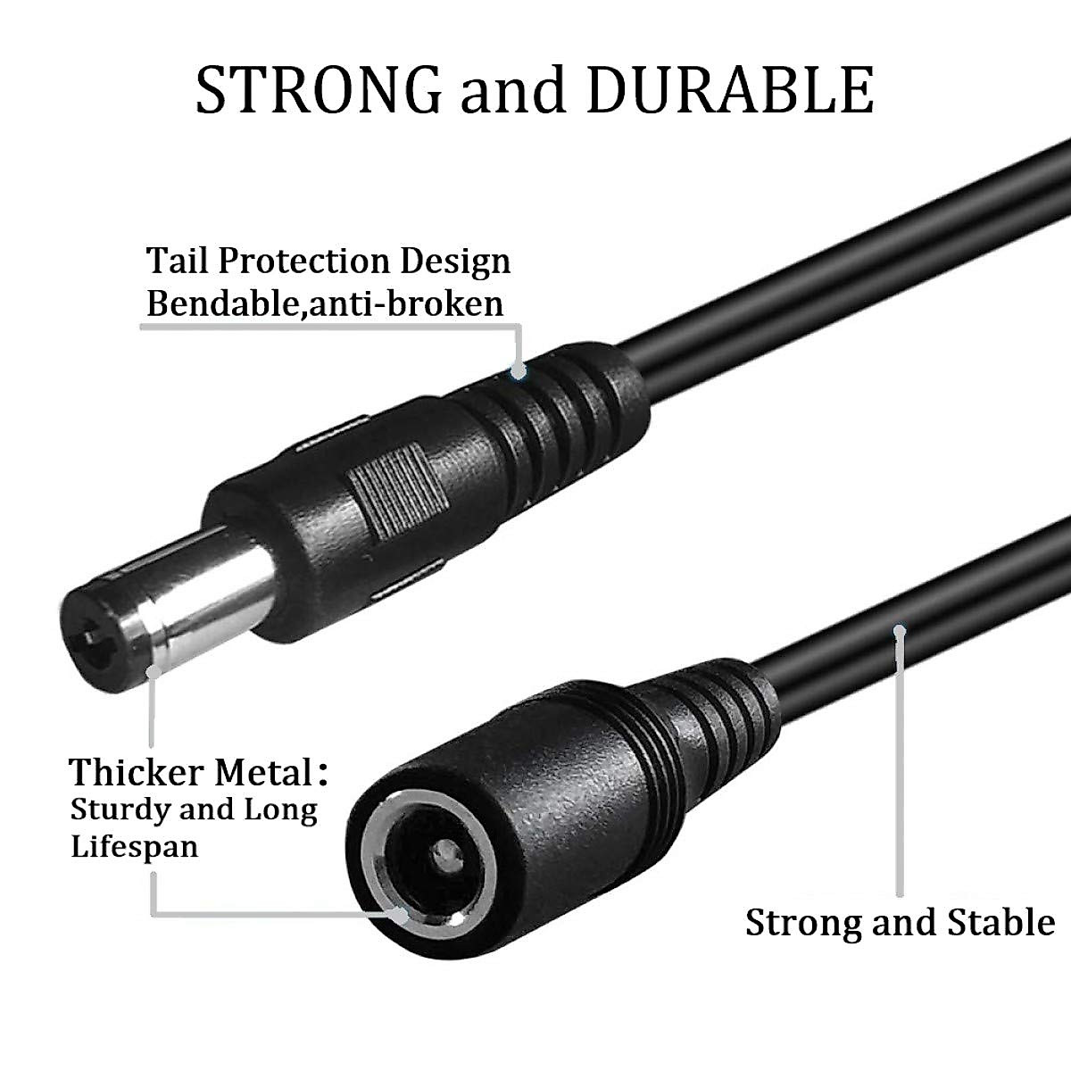 DaFuRui 5Pcs Male to Female DC Extension Cable 3.3ft/1Meter, 5.5mm x 2.1mm Extension Cord DC Plugs Extension Cable 12V Led Extension Cable for CCTV Security Camera and 5~24VDC LED Light Strips