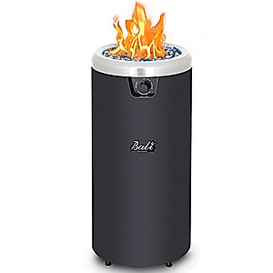 BALI OUTDOORS Round Propane Fire Pit Gas Firepit Fire Column, Blue Fire Glass, 15'' D x 32.6''H, Black