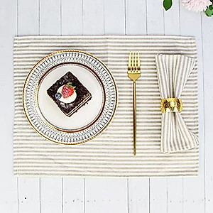 INFEI Plain Striped Cotton Linen Blended Dinner Cloth Napkins - Set of 12 (40 x 30 cm) - for Events & Home Use (Beige)